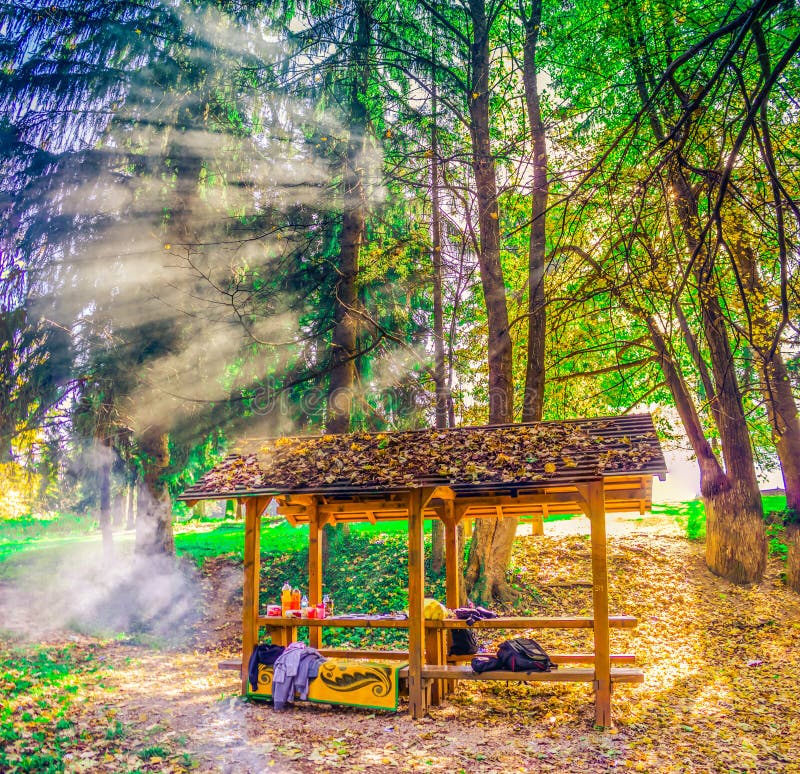 Camping Place on Mountain Kozara with Smoke from Camp Fire Stock Image ...