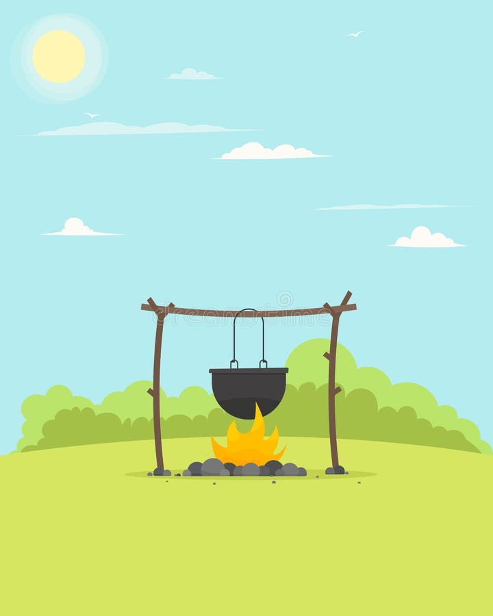 Camping pot on fire stock vector. Illustration of heat - 100845172