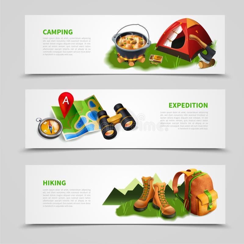 Camping Realistic Banner Set Stock Vector - Illustration of expedition ...