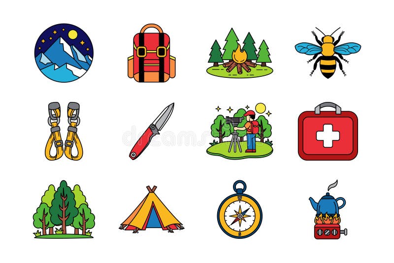 Camping Recreation and Hiking Icon Collection Stock Illustration ...