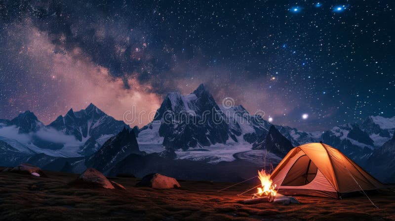 Camping in Remote Mountains Under Cosmic Sky Stock Photo - Image of ...