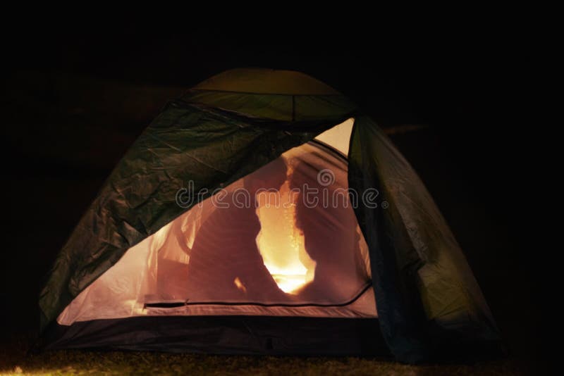 Camping Romance Silhouette View Of A Young Couple Kissing In A Tent Stock Image Image Of