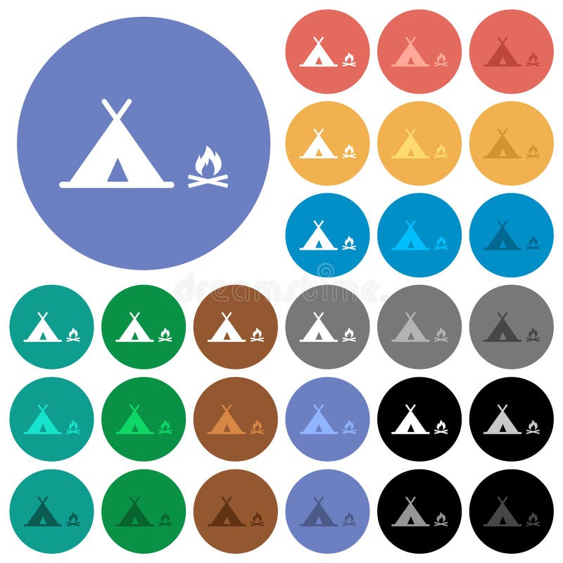 Camping Round Flat Multi Colored Icons Stock Vector - Illustration of ...