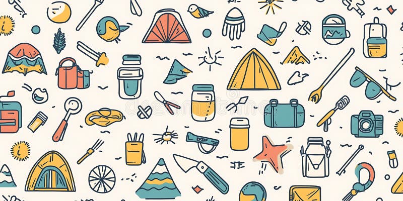 Camping Seamless Pattern Cute Adventure Design Background Wallpaper ...