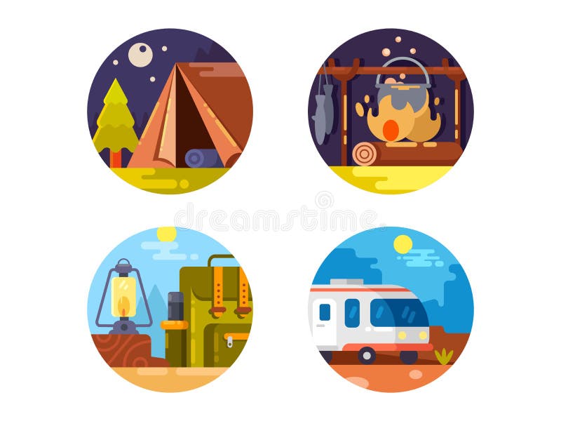 Camping set icons stock vector. Illustration of night - 82357167