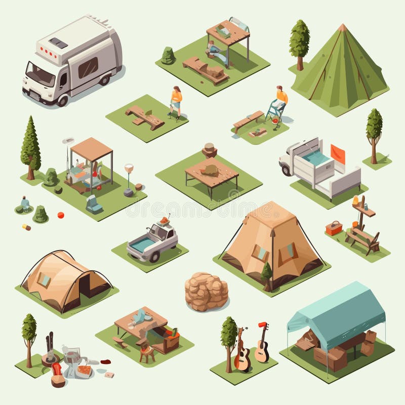 Camping Isometric Vector Flat Minimalistic Isolated Illustration Stock ...