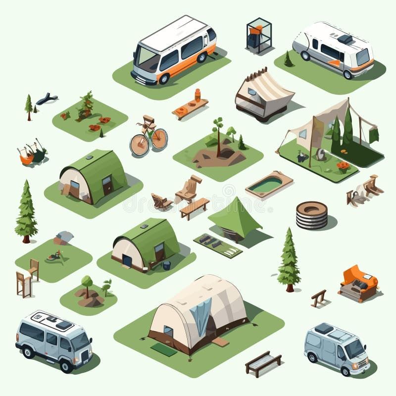 Camping Set Isometric Vector Flat Minimalistic Isolated Illustration ...