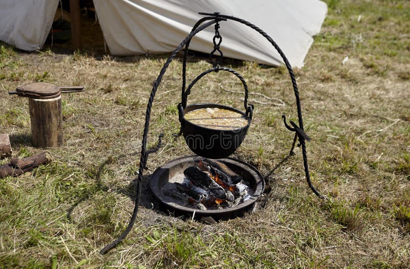 Camping. Soup in a Pot Over a Fire Stock Photo - Image of campfire ...