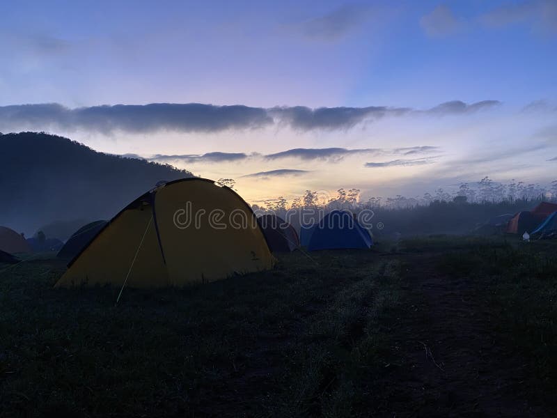 Camping stock image. Image of back, tent, sunrise, view - 265841949