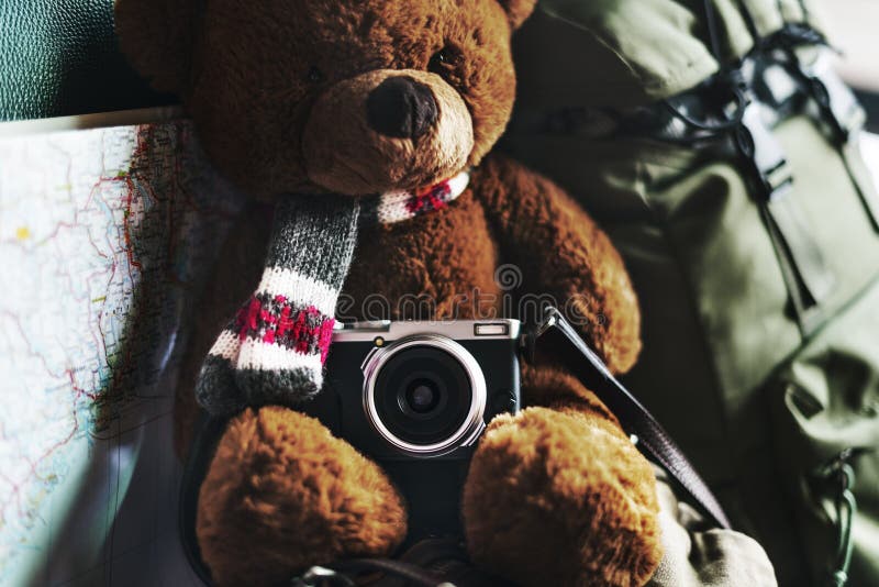 Camping Teddy Bear Travel Road-trip Concept Stock Photo - Image of ...