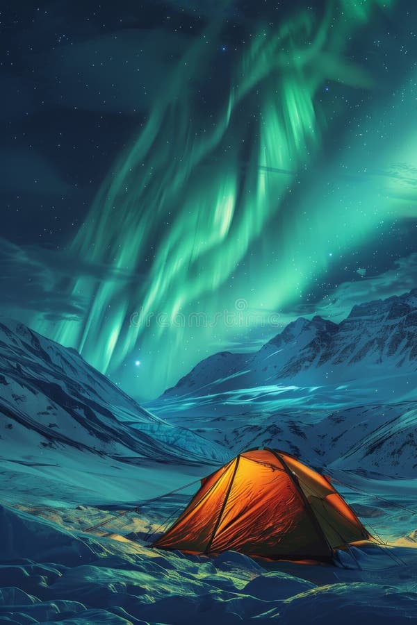 Camping with a Tent on the Background of the Northern Lights in the ...
