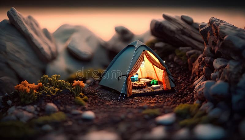 Camping Tent on the Beach at Sunset. Camping Concept Stock Illustration ...