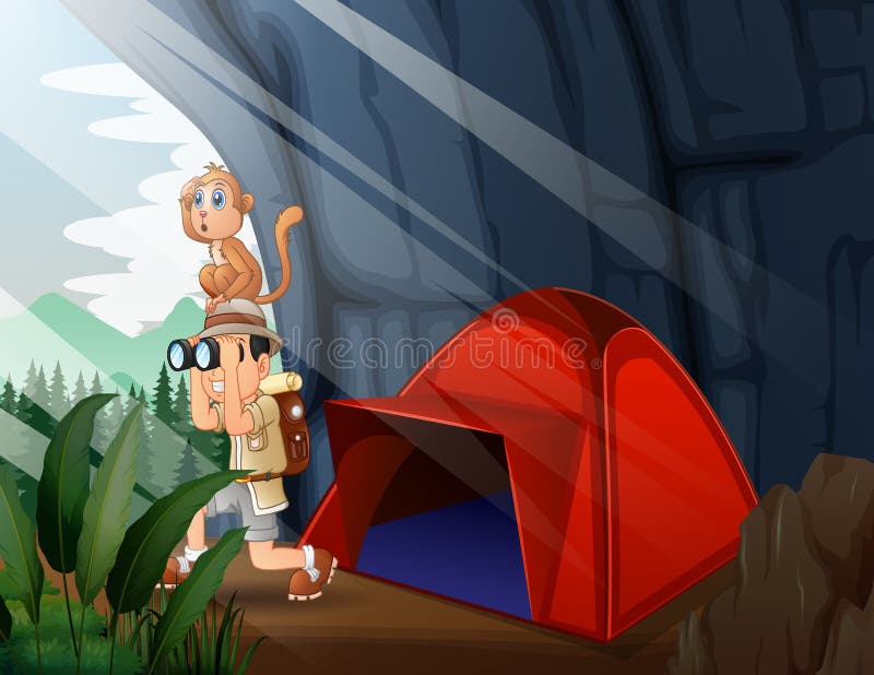 A Camping Tent in the Cave Illustration Stock Vector - Illustration of ...