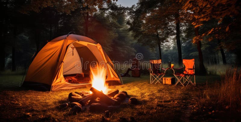 Camping Tent with Fire Pit in Summer Stock Photo - Image of vacation ...
