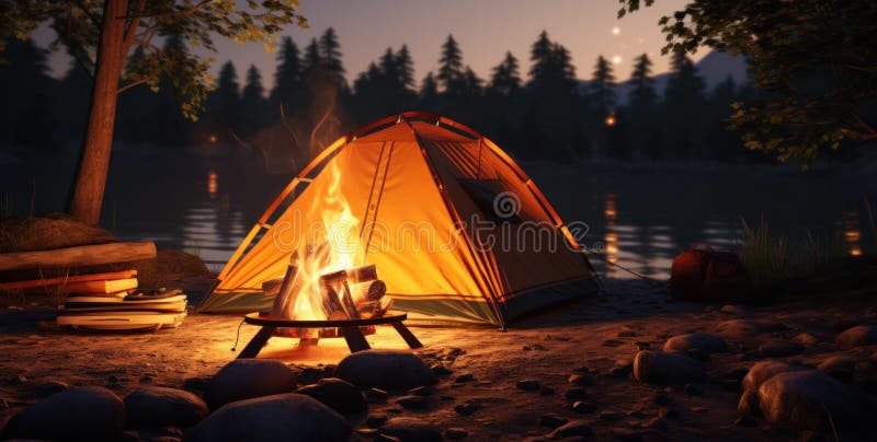 Camping Tent with Fire Pit in Summer Stock Image - Image of vacation ...