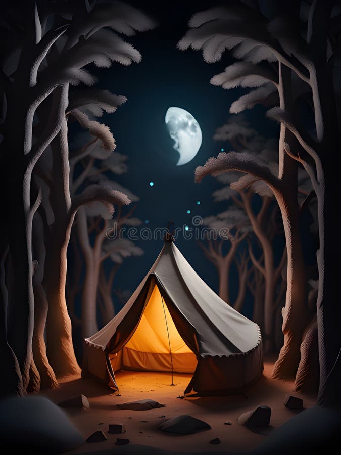 Tent in horror forest stock illustration. Illustration of natural ...