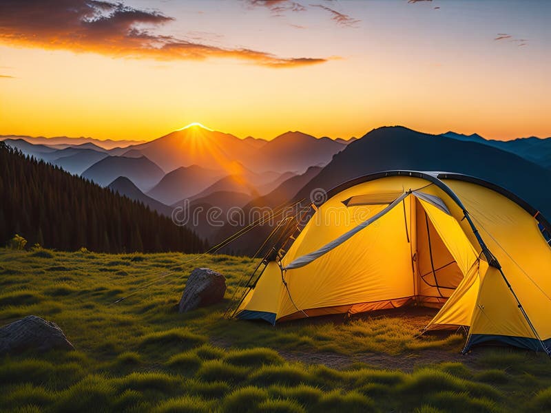 Camping Tent High in the Mountains at Sunset. Ai Generative Stock ...
