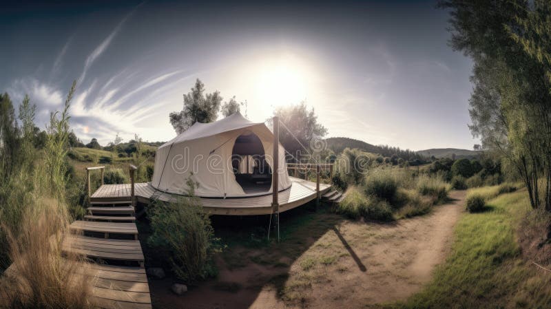 Camping Tent in the Mountains, Panoramic View Stock Illustration ...