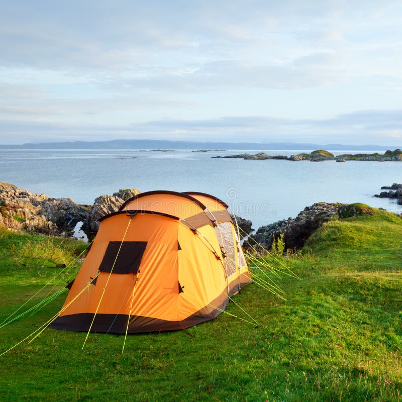 Camping Tent on Ocean Shore Stock Image - Image of morning, quiet: 30315225