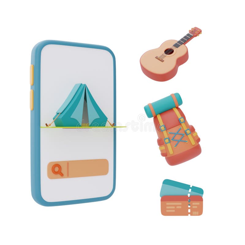 Camping Tent on Screen Smartphone with Guitar,travel Backpack and ...
