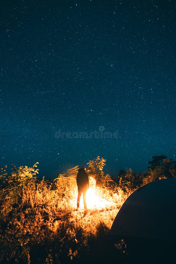 Camping in a Tent Under the Stars Stock Image - Image of together, fire ...
