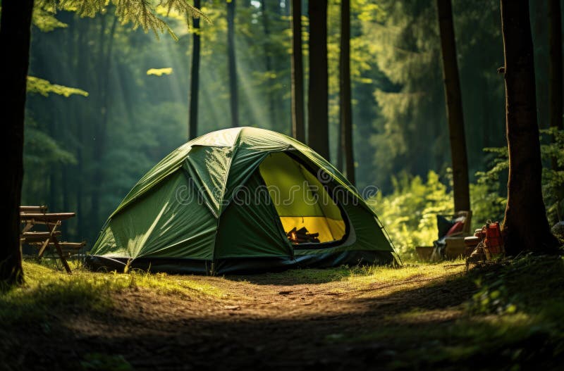 Camping and Tent Under the Tree Forest with Beautiful Sunlight in the ...