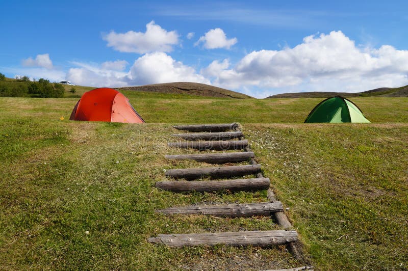 Camping Tents on the Hill,Iceland. Stock Photo - Image of hill ...