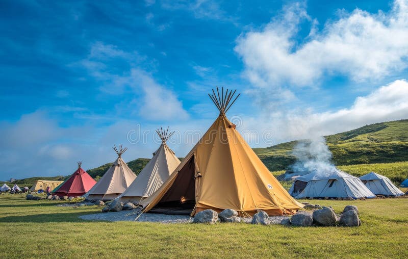 Camping Tents of Modern Design Placed in a Calm and Idyllic Natural ...