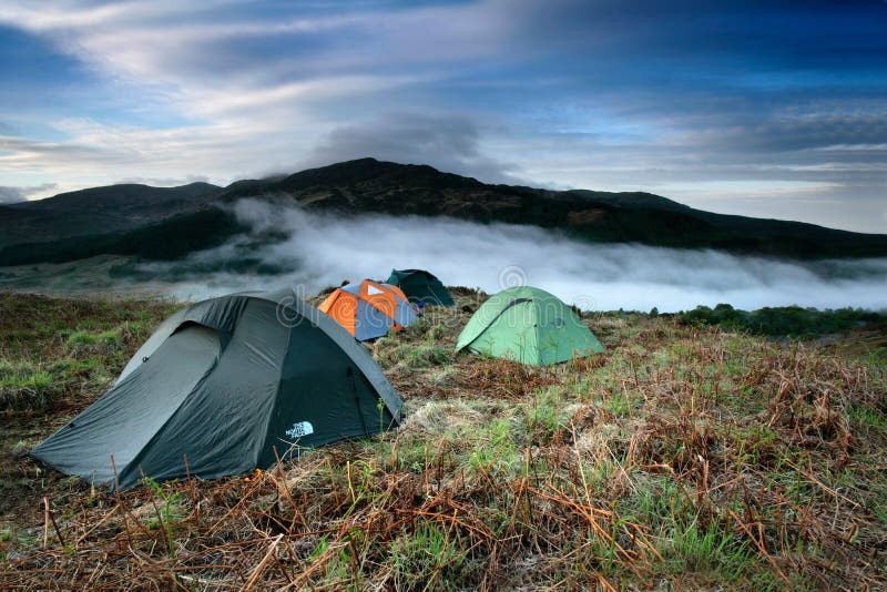 Camping Tents in the Scottish Highlands Above the Clouds Stock Photo ...