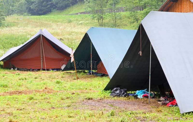 Camping Tents in a Scout Camp on the Lawn in the Mountains Stock Image ...