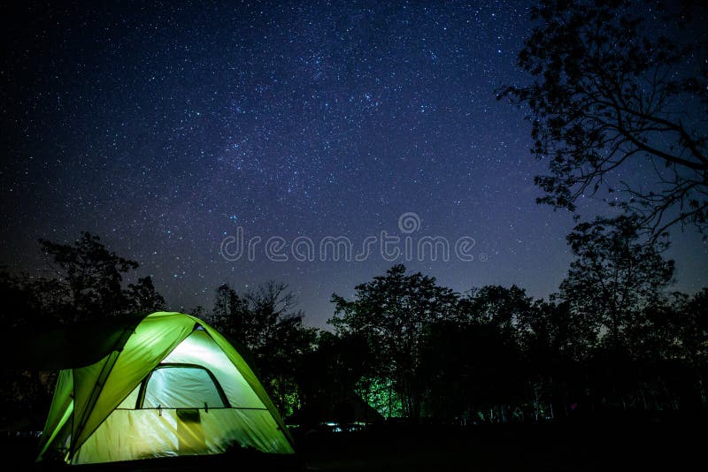 Camping Thailand View with Star Night Background Stock Image - Image of ...