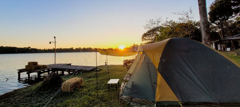 Camping time stock photo. Image of vehicle, pond, foreground - 333294504