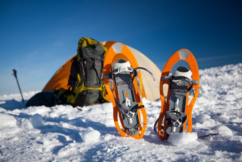 Camping during Winter Hiking Stock Photo - Image of snowshoeing, cold ...