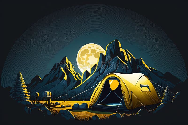 Camping in a Yellow Tent Under a Full Moon in the Rocky Mountains at ...