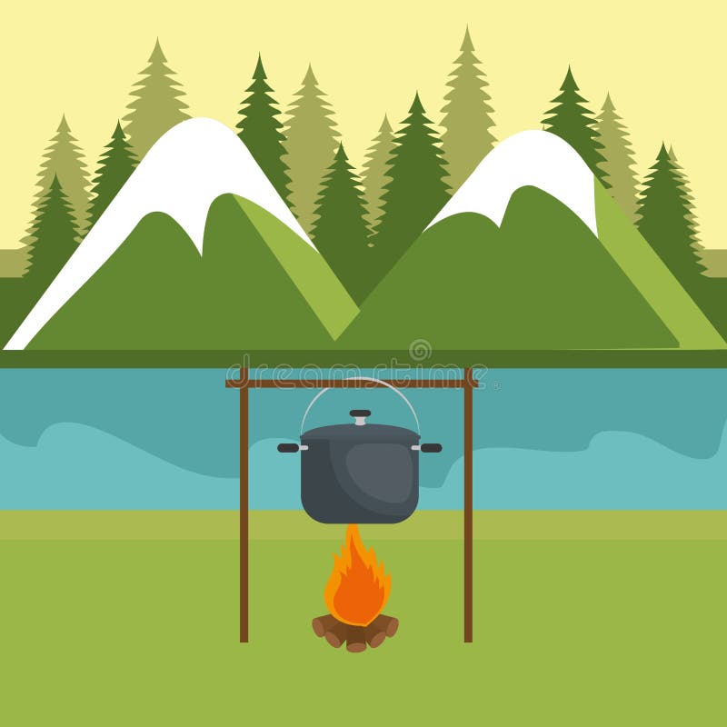 Set of Cooking on Campfire Icons Stock Vector - Illustration of grill ...