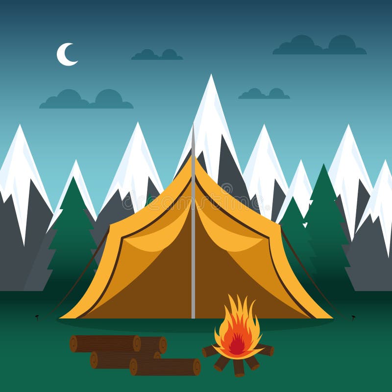 Camping Zone with Tent and Campfire Stock Vector - Illustration of ...