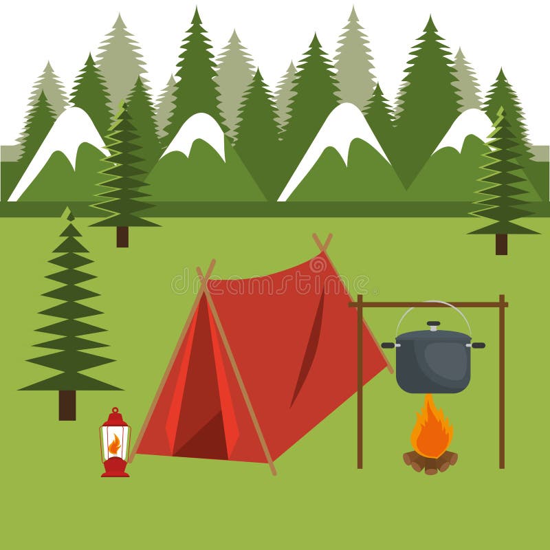 Camping Zone with Tent Scene Stock Vector - Illustration of garden ...