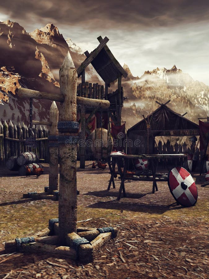 Campo de treino medieval ilustração stock. Ilustração de outono - 77111726