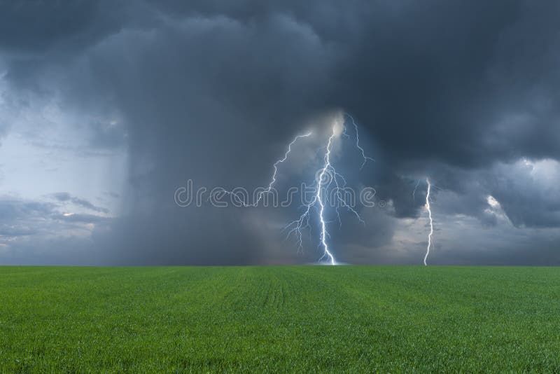 Tempestad De Truenos Con El Relámpago En El Campo Imagen de archivo ...