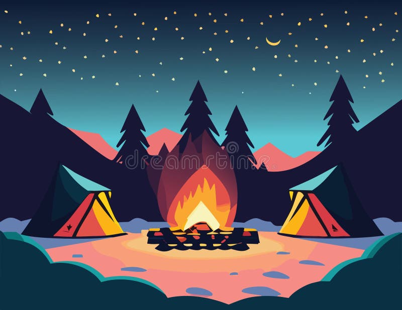 Camp Site with Campfire stock vector. Illustration of anime - 303746475