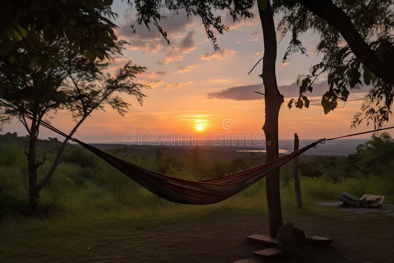 Campsite with Hammock and View of the Sunset, for Peaceful Relaxation ...