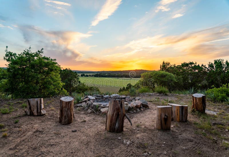 Campsite on a Hillside at Sunset Stock Photo - Image of sunset ...