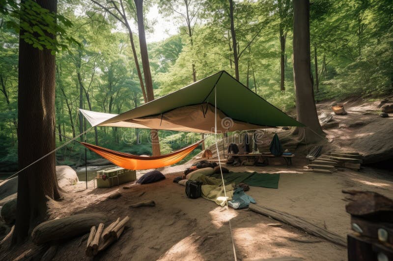 Campsite with Large Canopy Tent and Hammock for Ultimate Relaxation ...