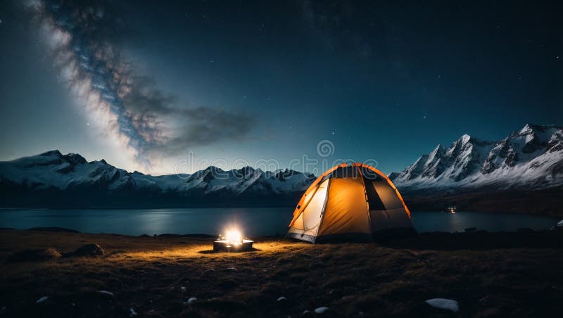A Campsite in the Mountains at Night Stock Illustration - Illustration ...