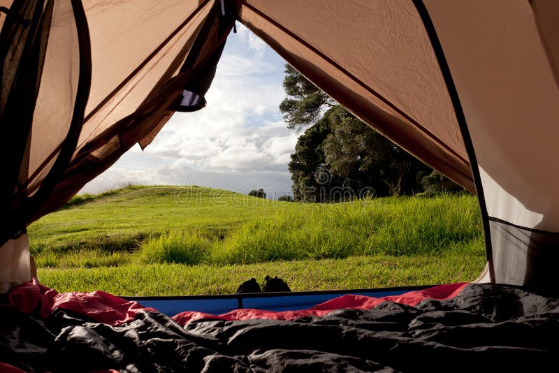 Campsite Nature View from Inside a Tent Stock Image - Image of ...