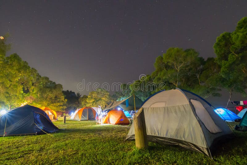 Campsite at Night stock image. Image of tents, nighttime - 34354603