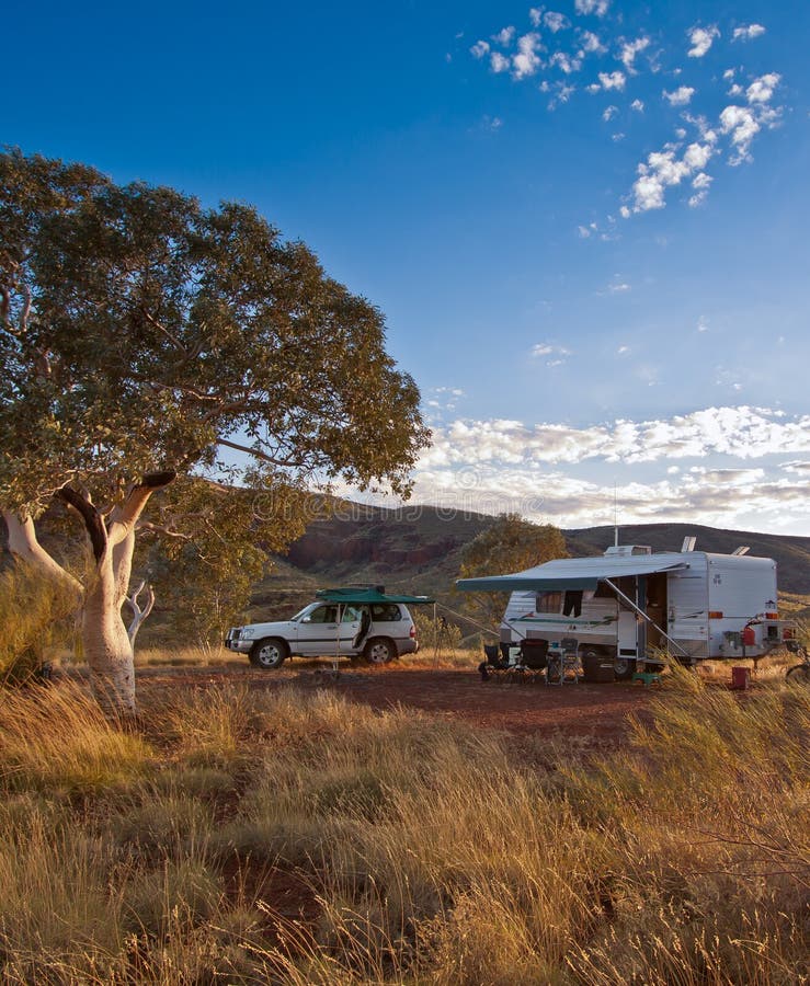 Australian Outback Touring Caravan Stock Image - Image of morning ...