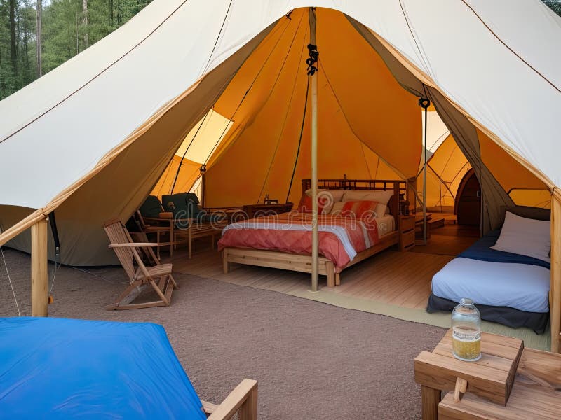 A Campsite on Scenic Nature Background. Glamping in the Countryside ...