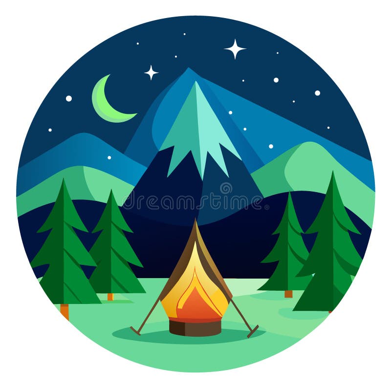 A Campsite Under the Northern Lights with a Cozy Fire and Tents. Stock ...