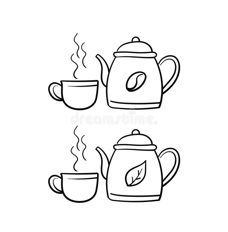 Coffee Break Time Concept with Hand Drawn Outline Doodle Style Stock ...